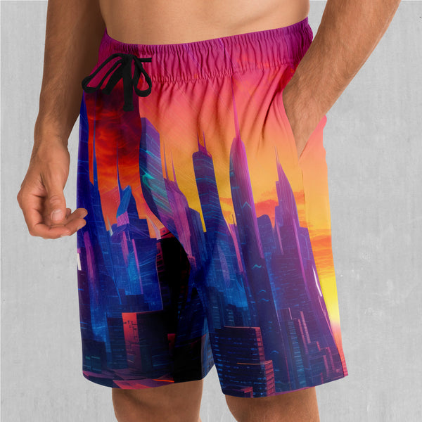 Neon Skyline Shorts | Festival Shorts | Rave Shorts | Colorful Shorts ...