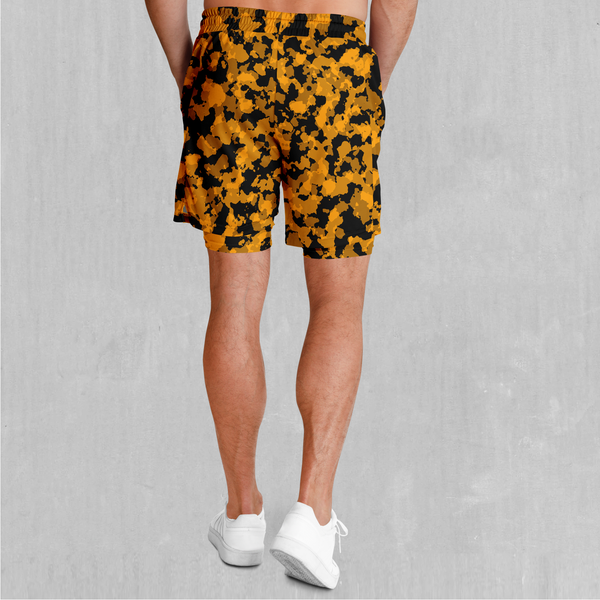 Stinger Yellow Camo Men's 2 in 1 Shorts | Festival Shorts | Rave ...